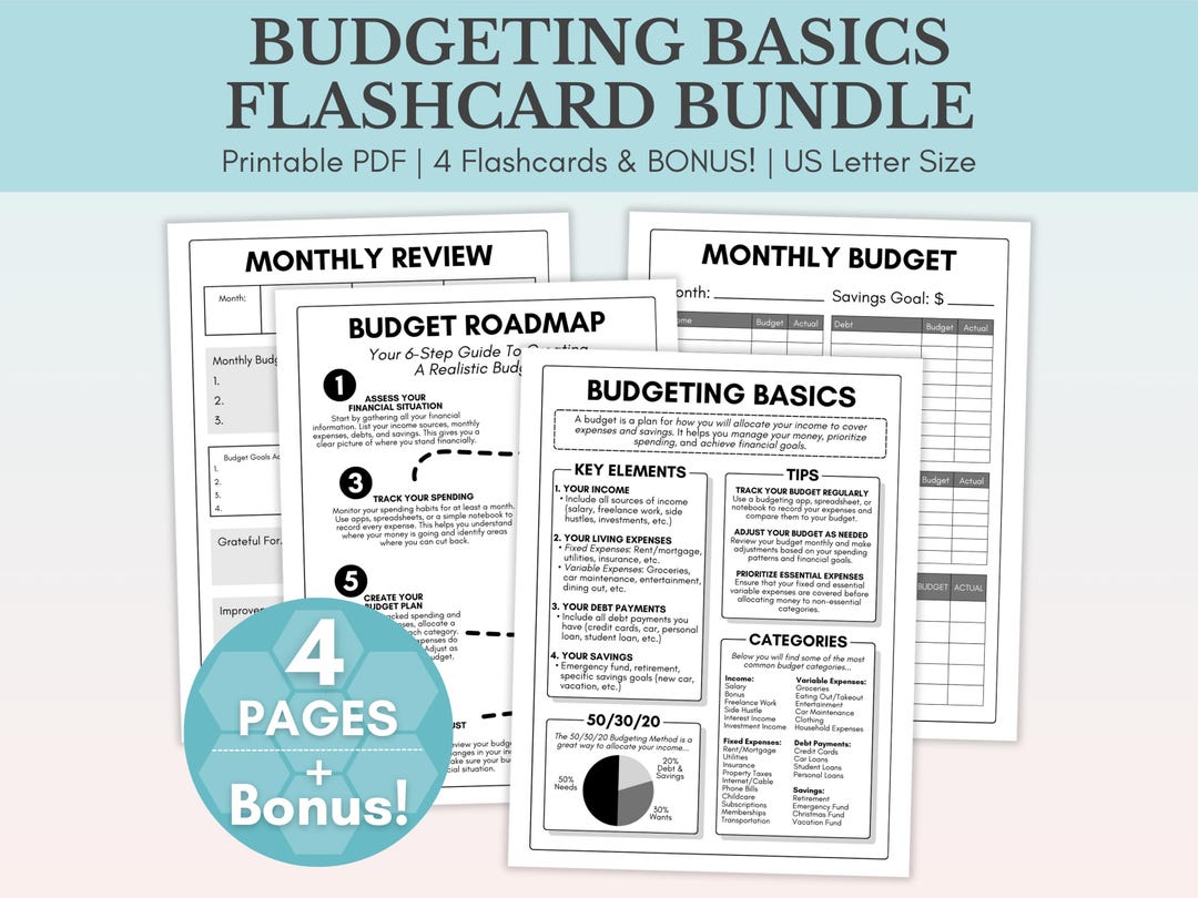 Budgeting Basics Flashcard Bundle, Monthly Budget Worksheets, Biweekly ...