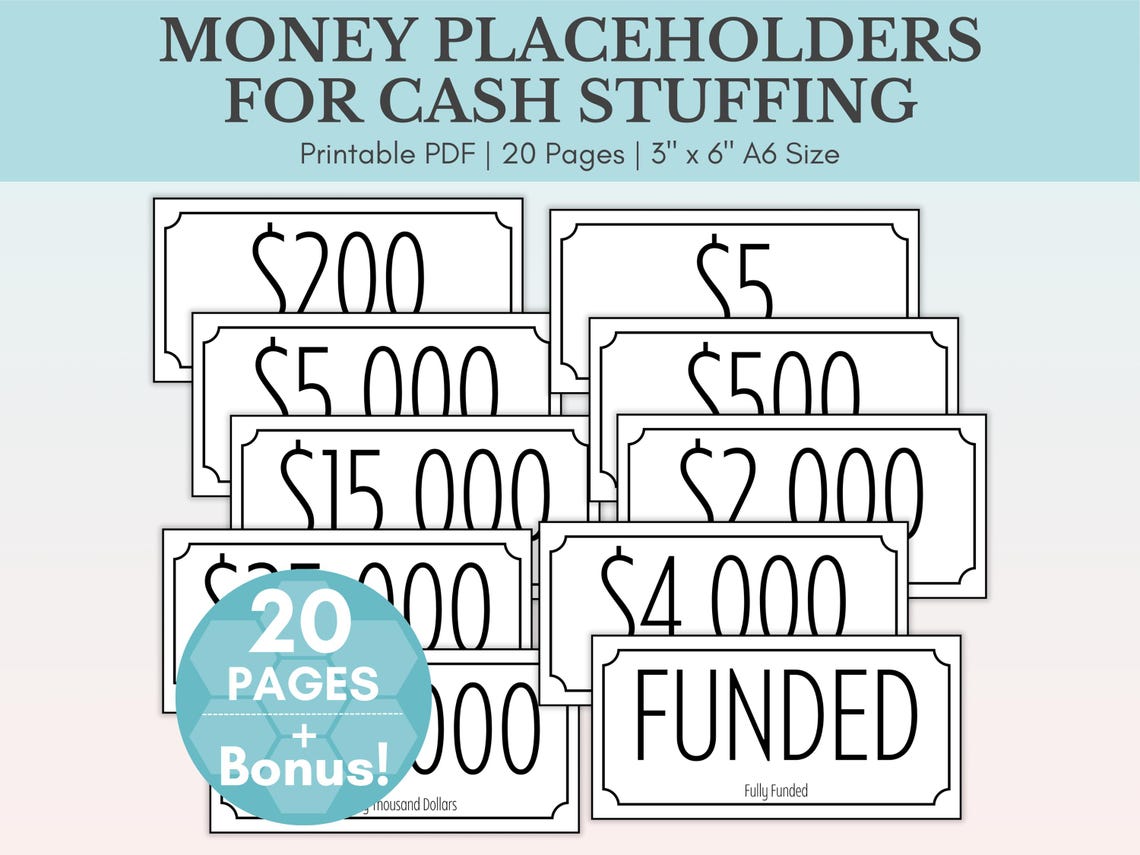 Cash Stuffing Printable Money Placeholder Bundle (digital Download) - Etsy