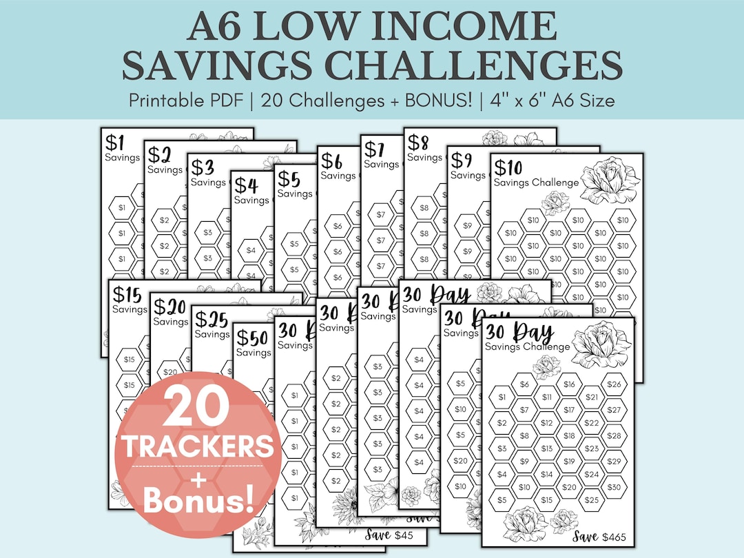 Low Income Savings Challenge Bundle | Savings Challenge Printable | A6 ...