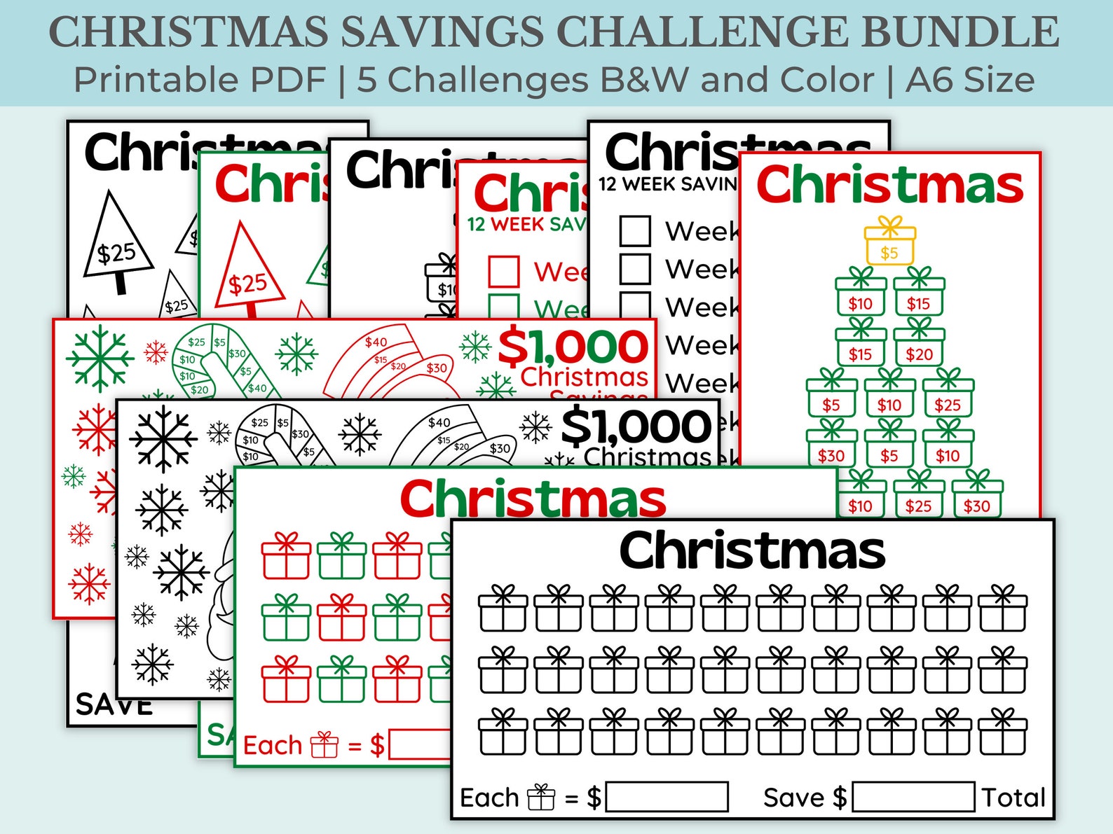 Christmas Savings Challenge Christmas Savings Challenge A6 - Etsy