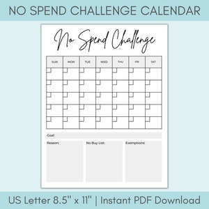 3 Page No Spend Challenge Printable Bundle BONUS Emergency Fund Savings ...