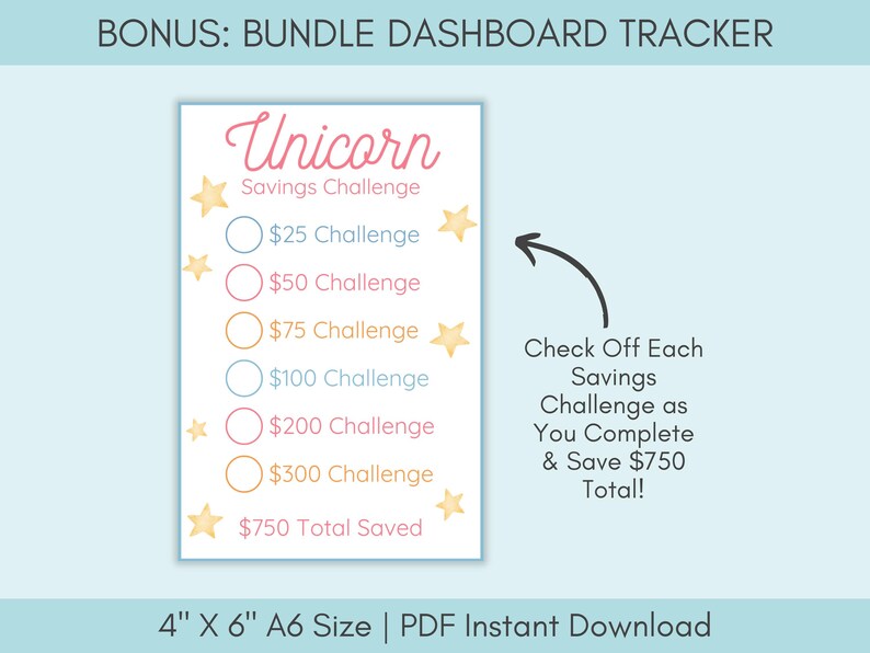 Unicorn Savings Challenge Bundle, Kids Money Saving Tracker Printable ...