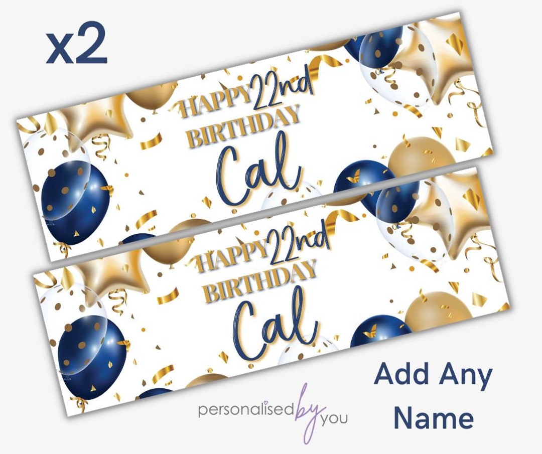 2 X Personalised Birthday Banners Large Navy Blue Gold Add Name & Age ...