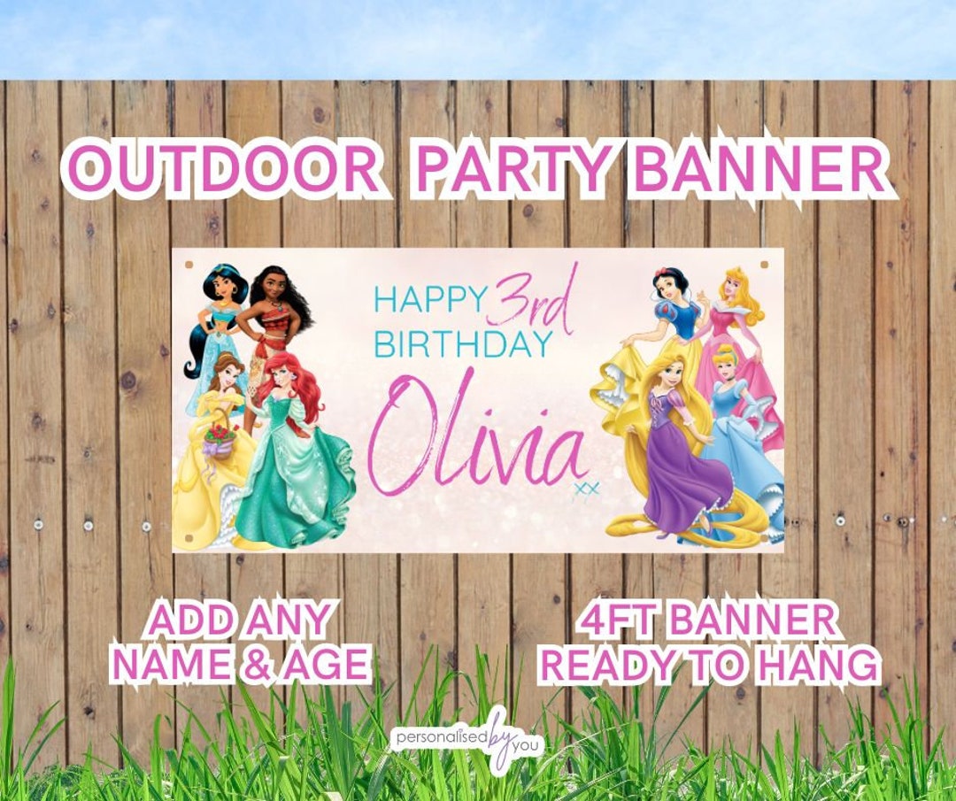 Personalised OUTDOOR Birthday Banners Large Disney Princess Add Name ...