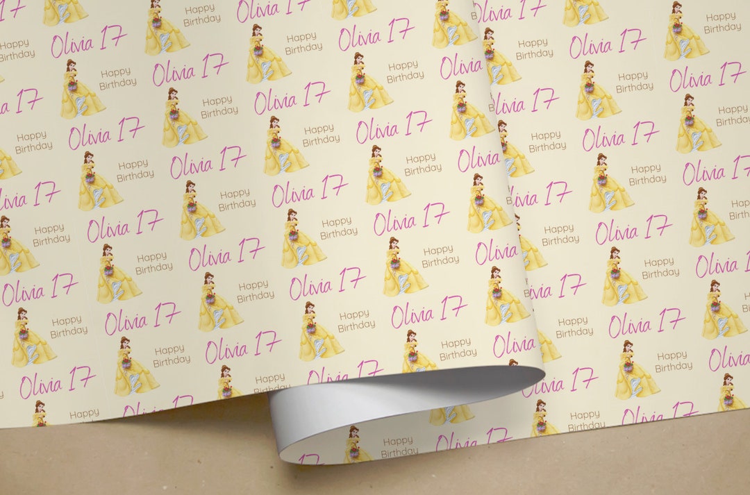 Personalised Disney Princess BELLE Gift Wrap Wrapping Paper Add Any ...
