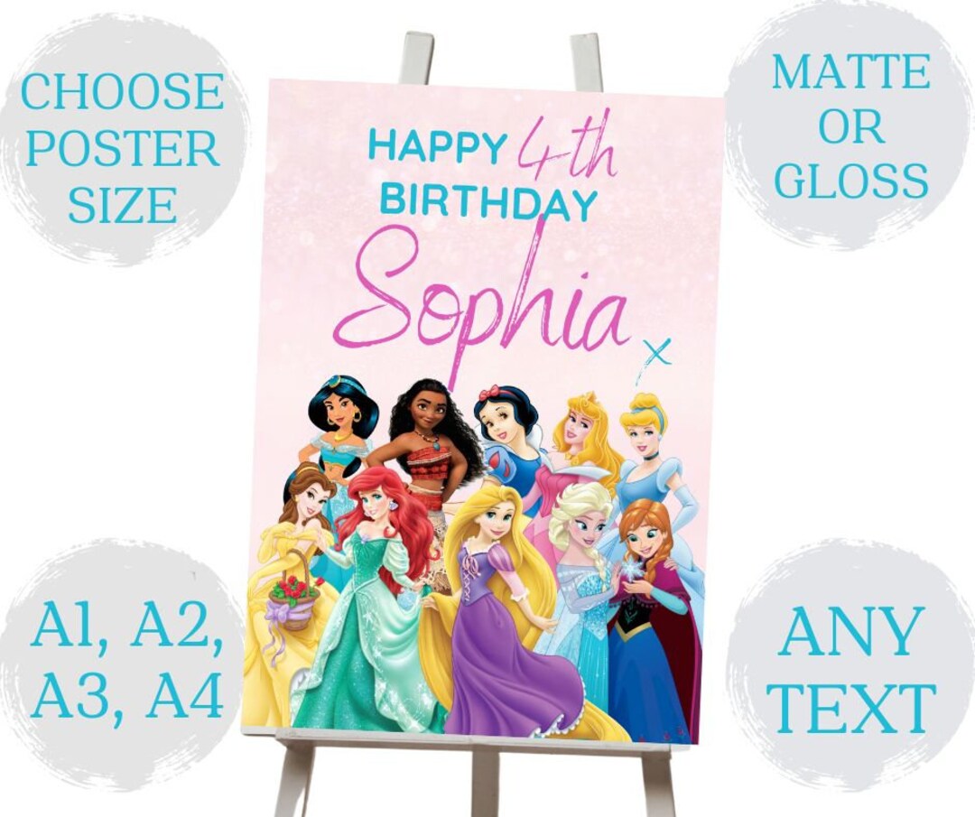 Personalised Birthday Disney Princesses Party Sign Poster Banner ANY ...