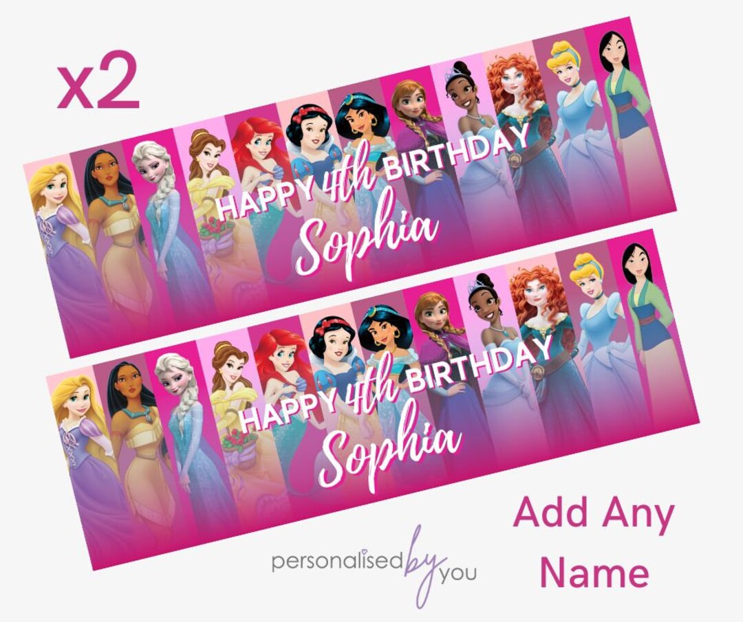 2 X Personalised Disney Princesses Birthday Banners LARGE Kids Party ...