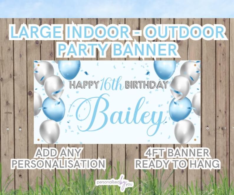 Personalised INDOOR OUTDOOR Birthday Banner Poster Large Baby Blue ...