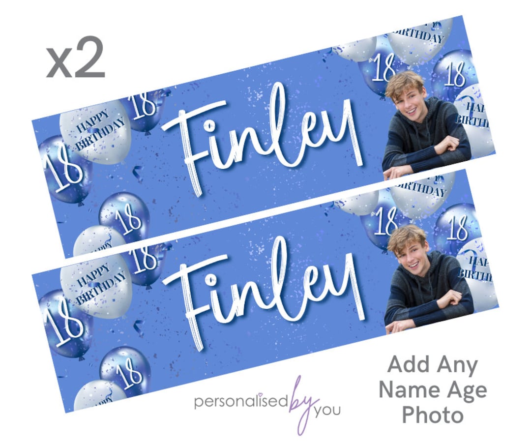 2 X Personalised Birthday Photo Banners Large ROYAL NAVY Blue Add Name ...