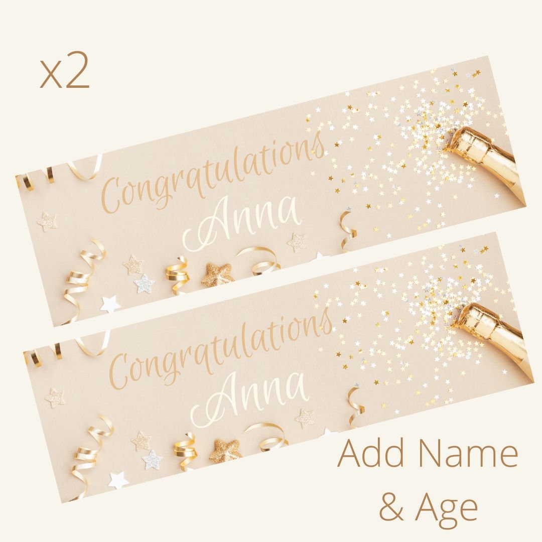 2 X Personalised CONGRATULATIONS Banners Large 900 X 300 Gold ADD NAME ...