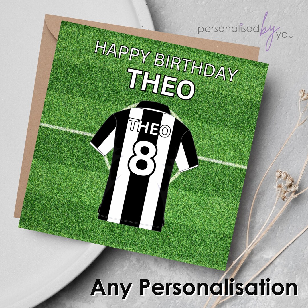 Personalised Black & White Football Theme Happy Birthday Card Any Name ...