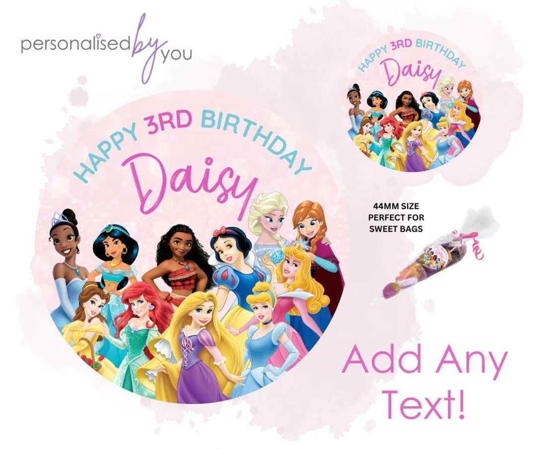 Personalised Disney Princesses Pink Birthday Custom Round Printed ...