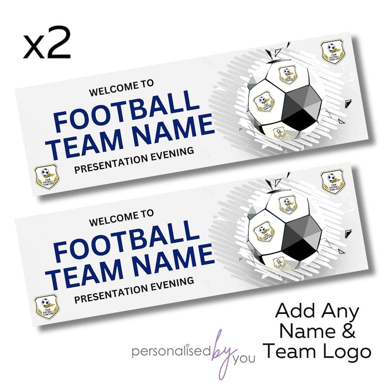 2 X Personalised Football Presentation Banners Large Rose Gold Add Team ...