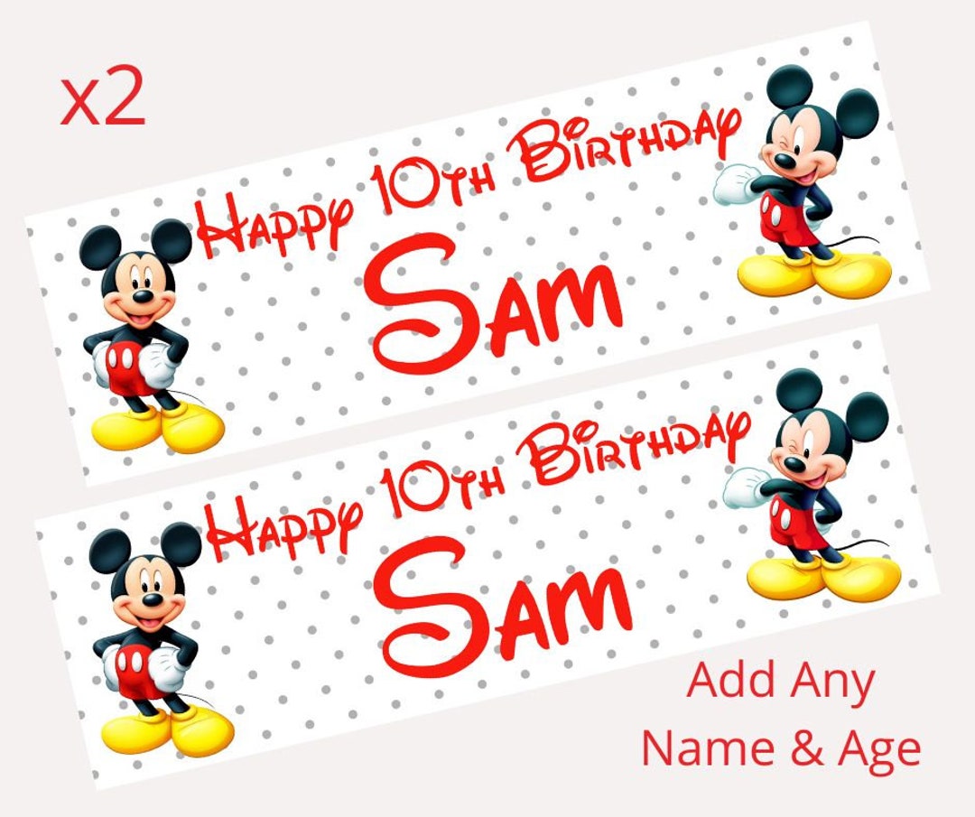 2 X Personalised Disney's MICKEY MOUSE Birthday Banners LARGE Kids ...