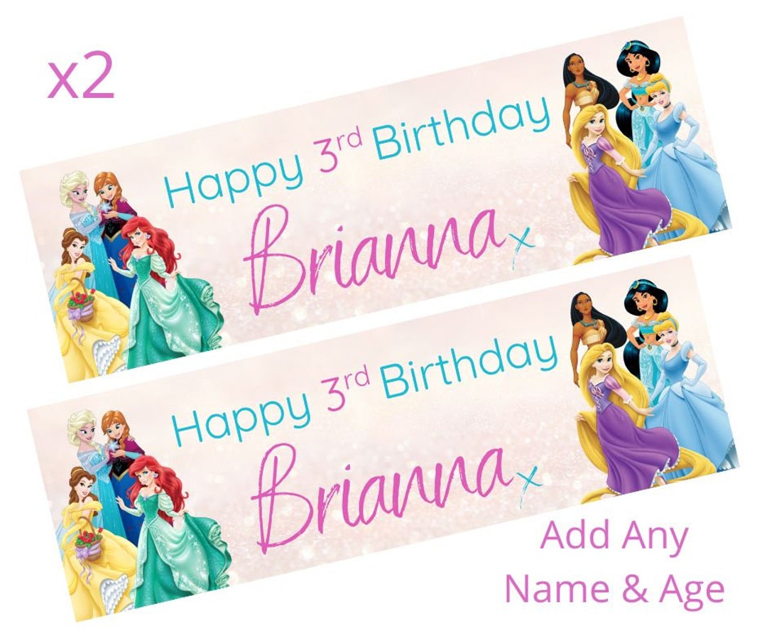 2 X Personalised Disney Princesses Birthday Banners LARGE Kids Party ...