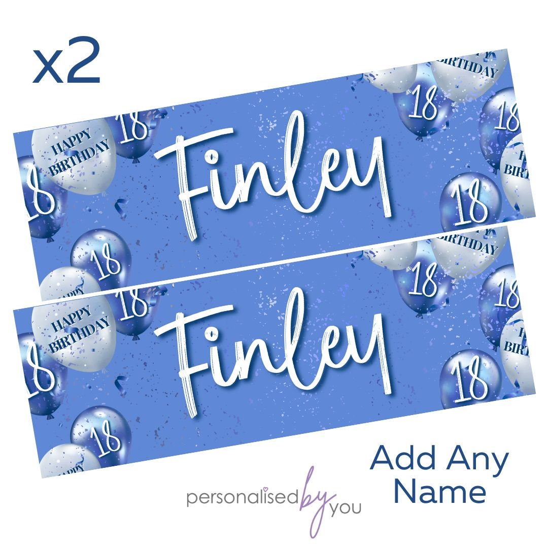 2 X Personalised Birthday Banners Large ROYAL NAVY Blue Add Name & Age ...