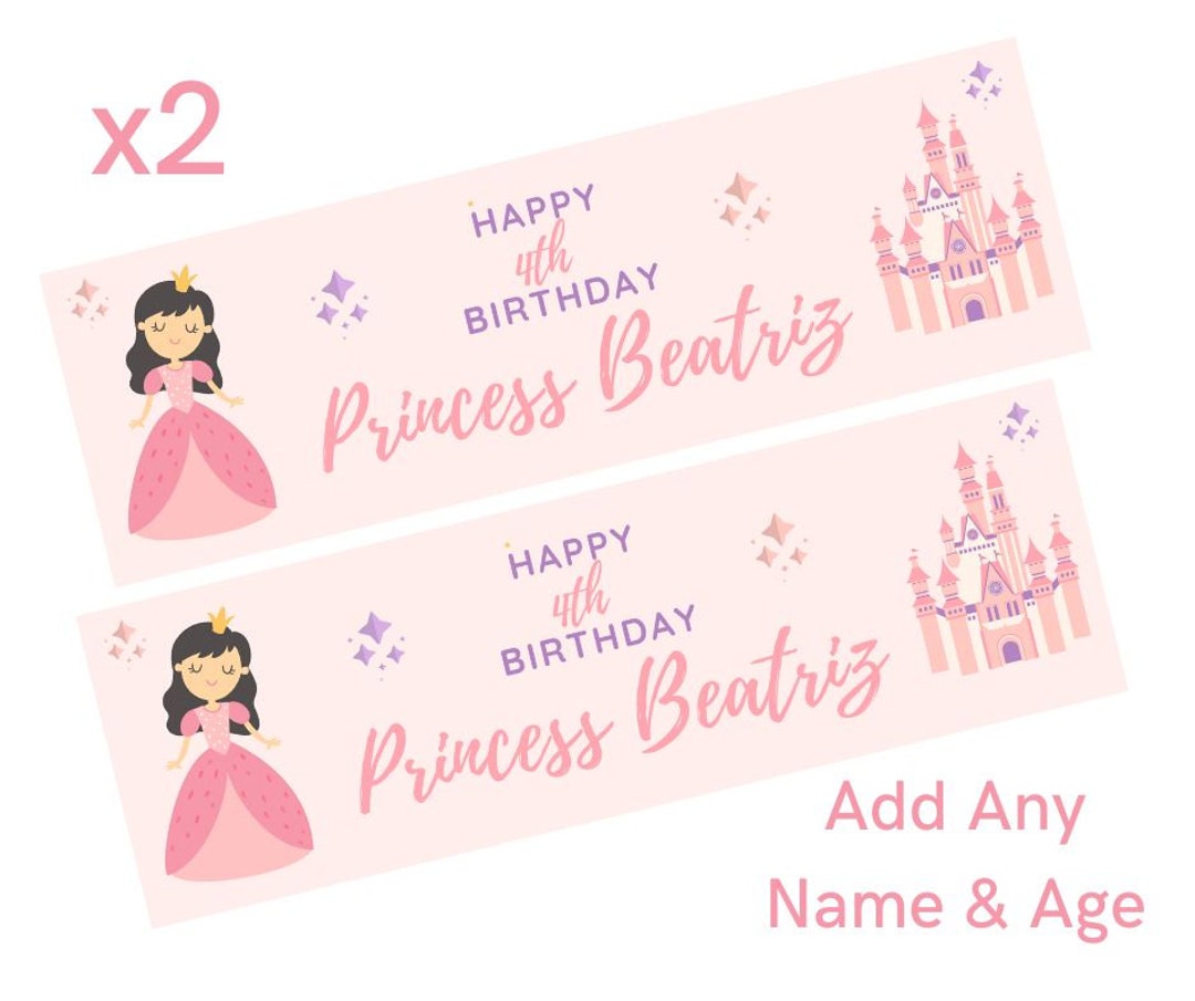2 X Personalised Princess Birthday Banners Large PINK Add Name & Age ...