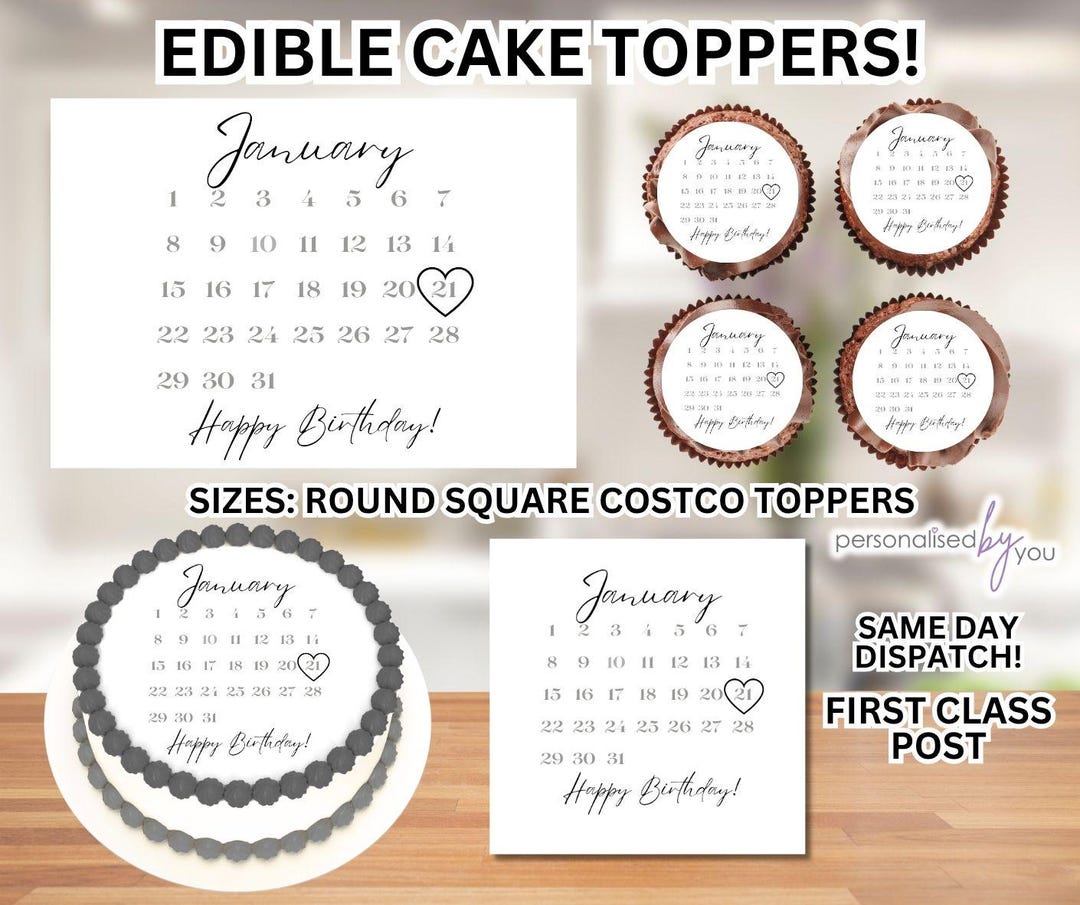 EDIBLE Custom Cupcake Birthday CAKE Toppers Personalised Calendar Date ...