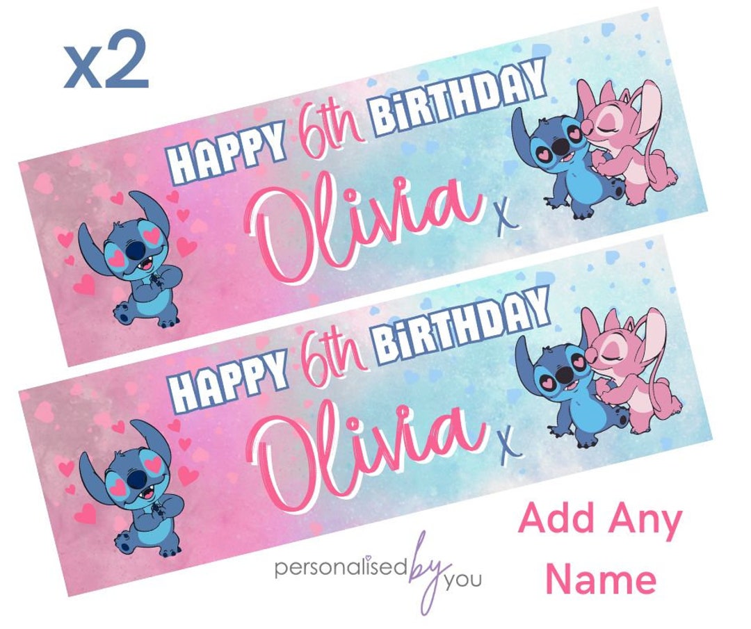 2 X Personalised Disney's Lilo & Stitch Angel Birthday Banners LARGE ...