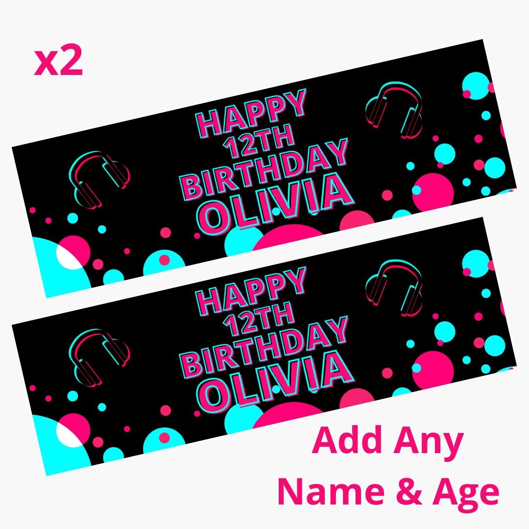 2 X Personalised TIK TOK Theme Birthday Banners LARGE Kids Party Poster ...