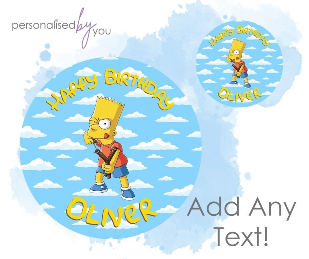 Personalised BART Simpson Birthday Custom Round Printed Stickers Custom ...