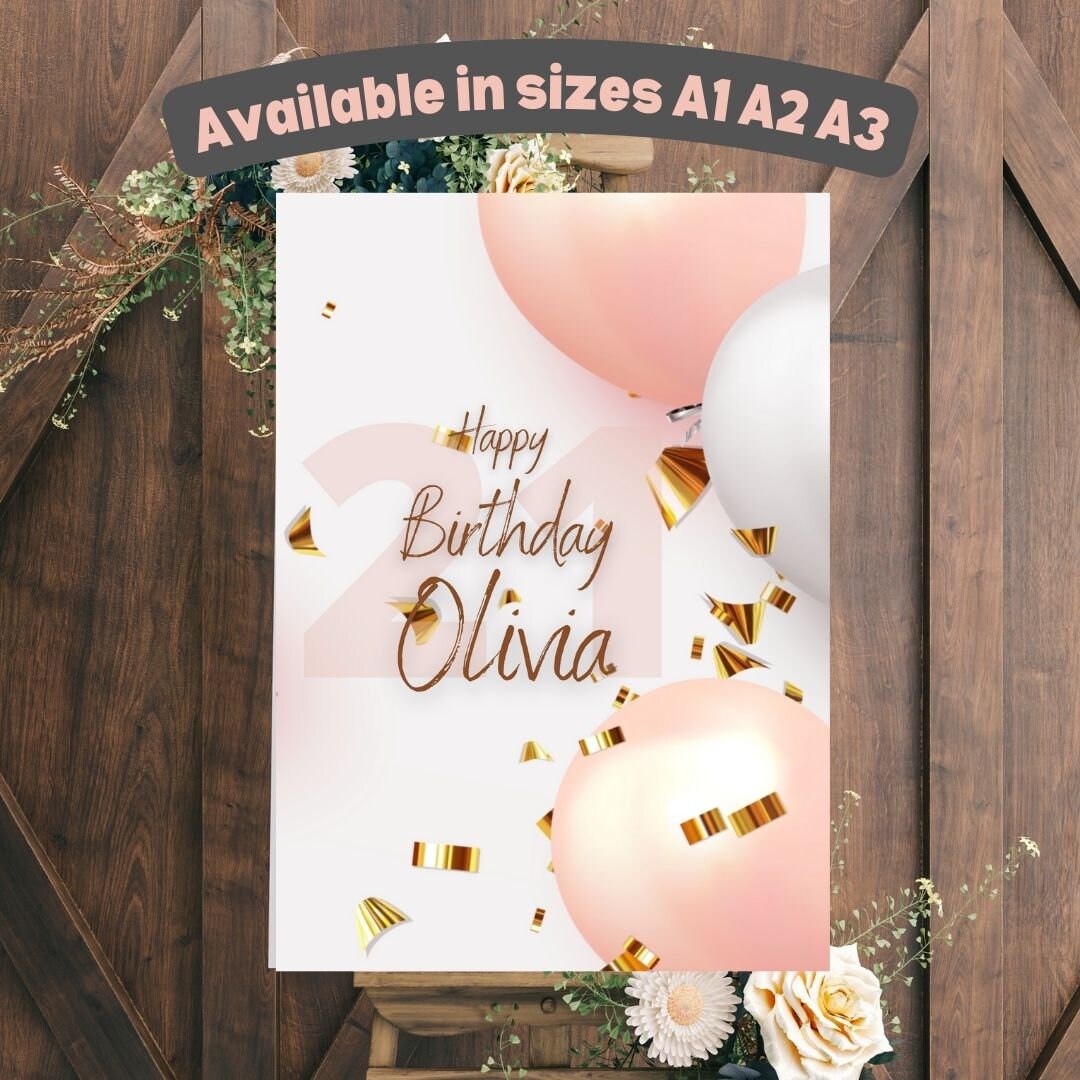 Personalised BIRTHDAY Party Sign POSTER Banner ANY Names Balloons Rose ...