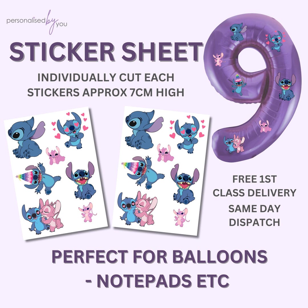 Stitch & Lola Sticker Sheet Perfect for Balloon Stickers Notepads Etc ...