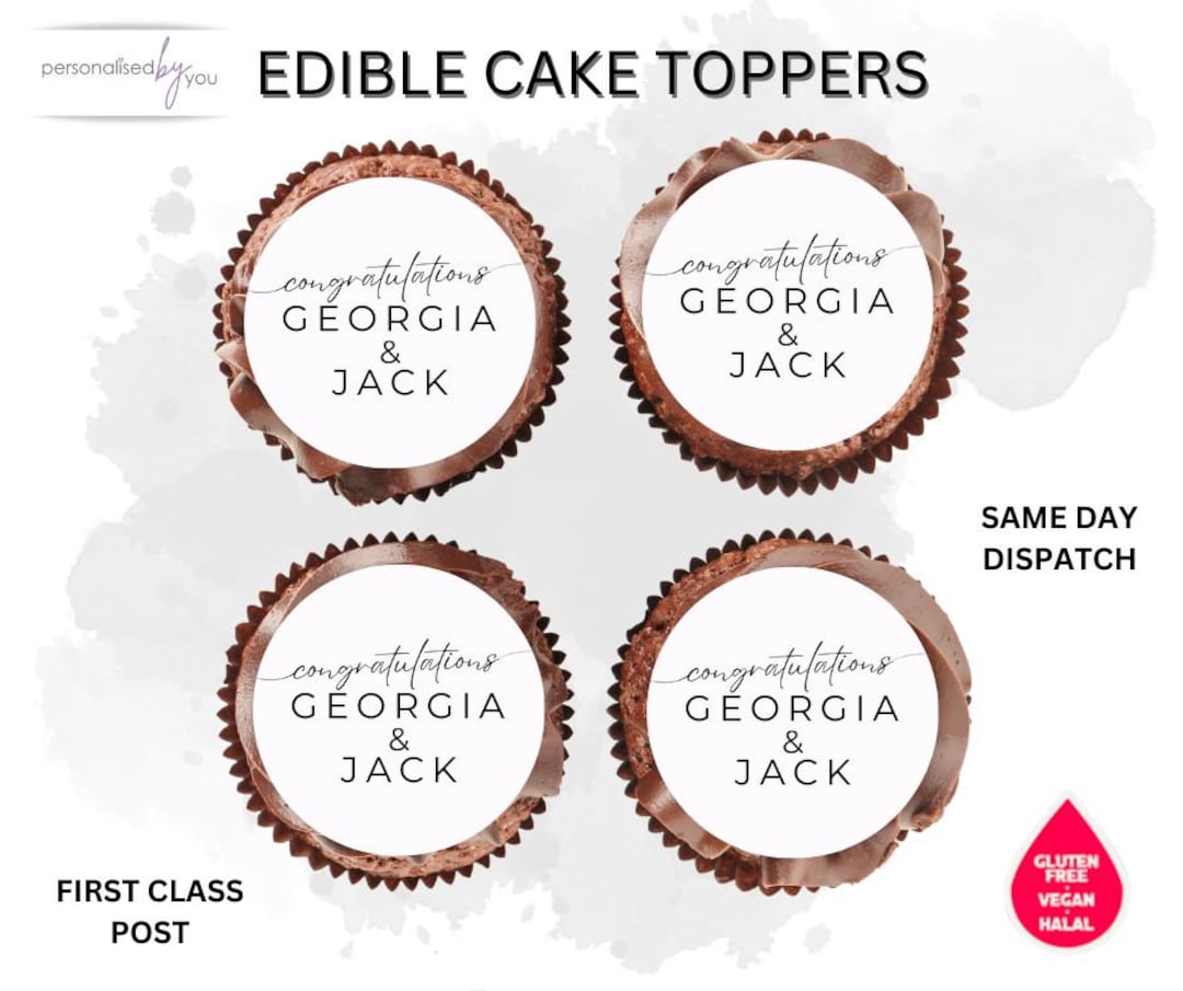 EDIBLE Cupcake CAKE Toppers Personalised Congratulations Engagement ...