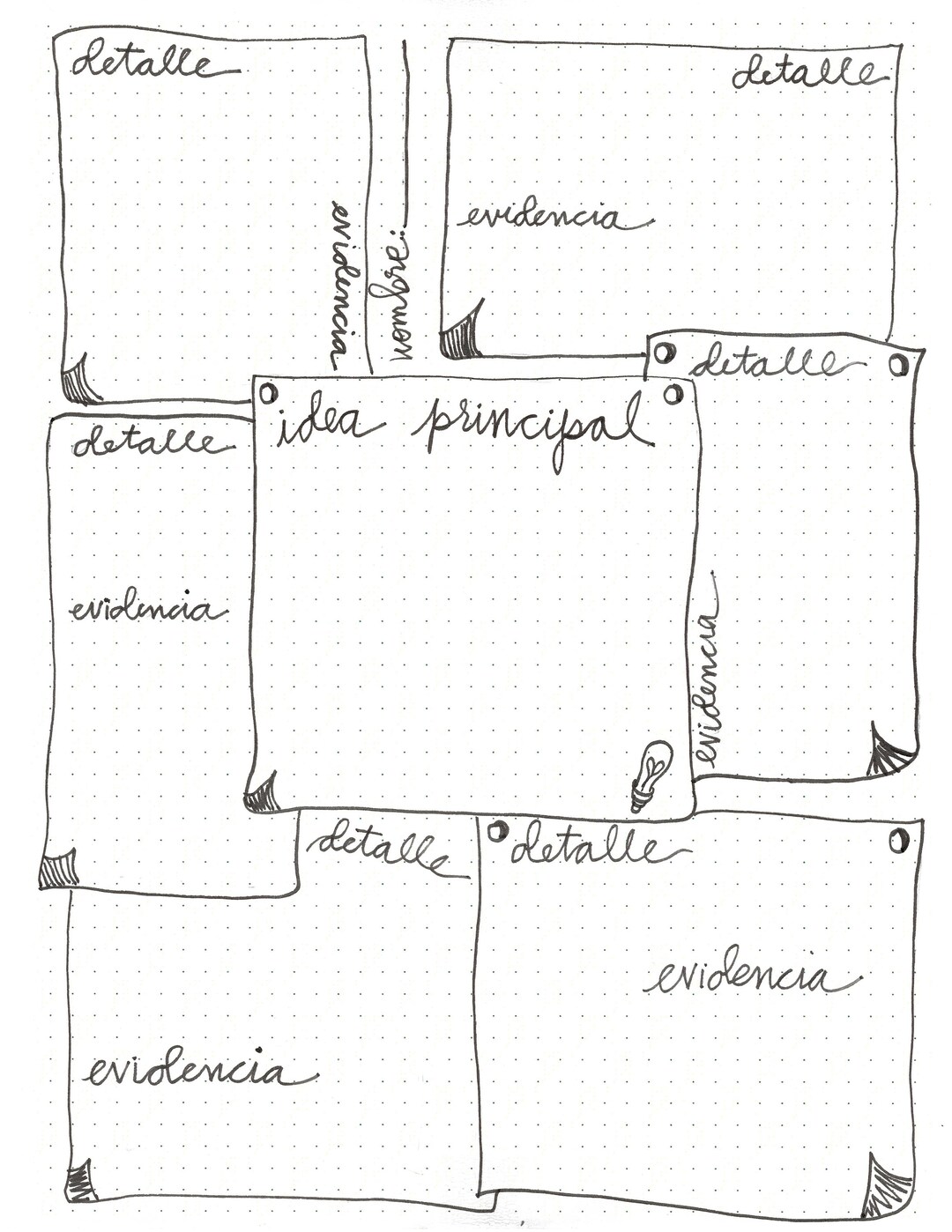 Spanish Main Ideas Graphic Organizer Hand Drawn Worksheet (Instant ...