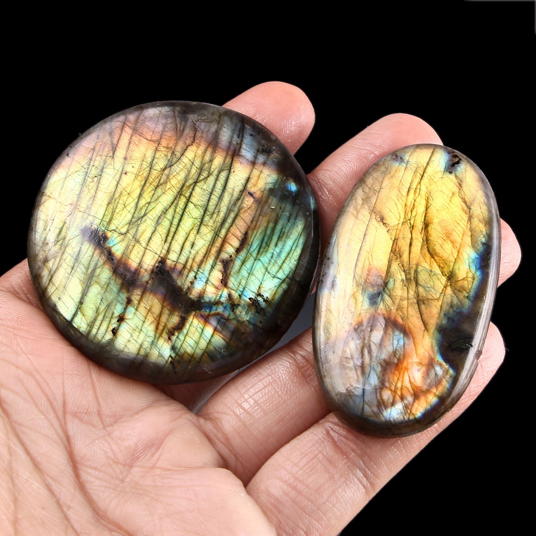 AAA One Quality 2 Pieces Natural Spectrolite Multi Fire Cabochon ...