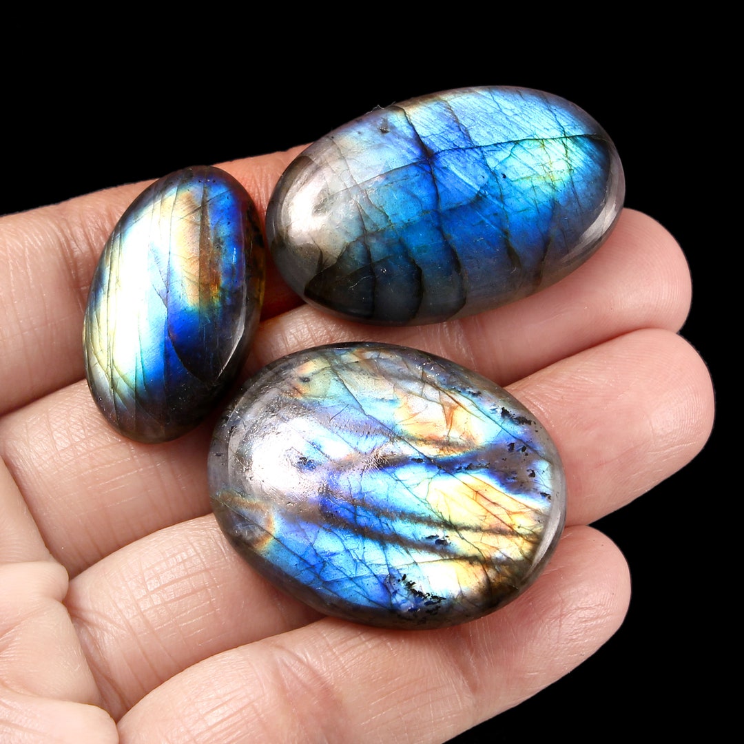 150 CTS AAA One Quality 3 Pieces Natural Sky Blue Fire Labradorite ...