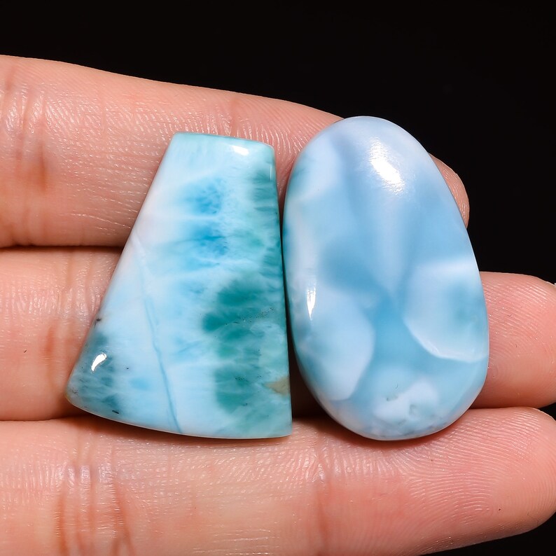 Natural Larimar Cabochons: Mix Shape Loose Gemstones, 63.5 Cts (2 PCS ...