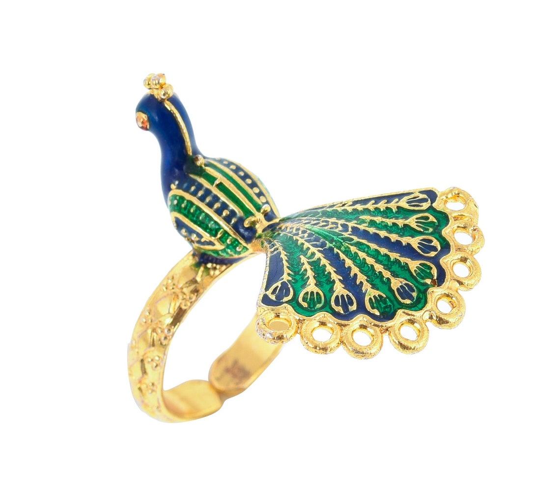 Mina Karigari Brass Peacock Ring - Traditional Free Size - Etsy