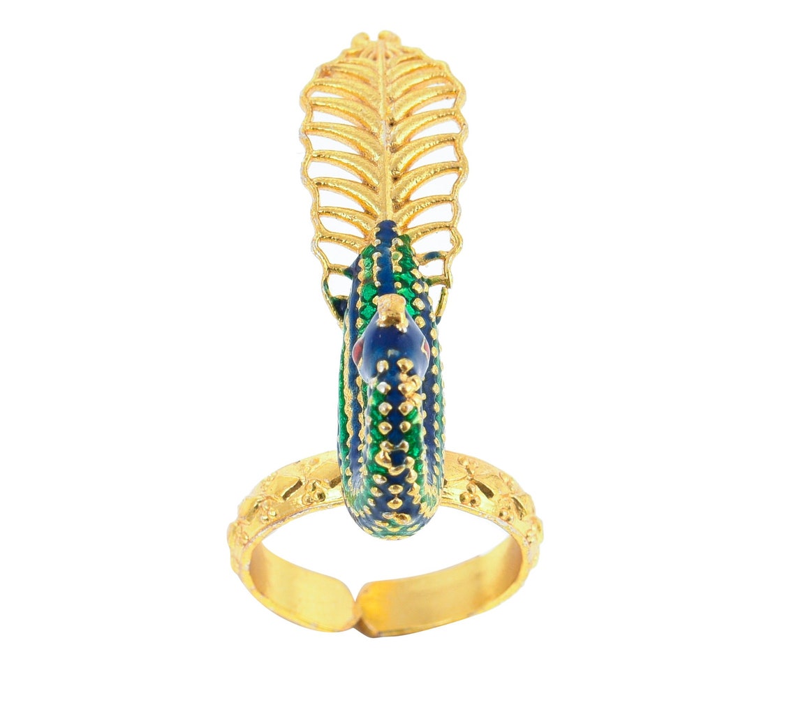 Mina Karigari Brass Peacock Ring - Traditional Indian Design - Etsy