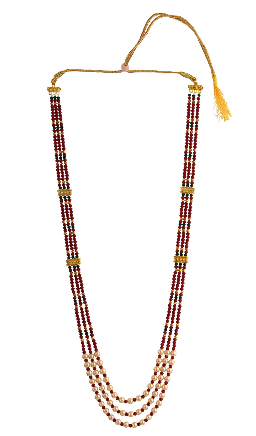 Handmade Indian Necklace Earring Set: Red and Golden Beads Jewellery - Etsy