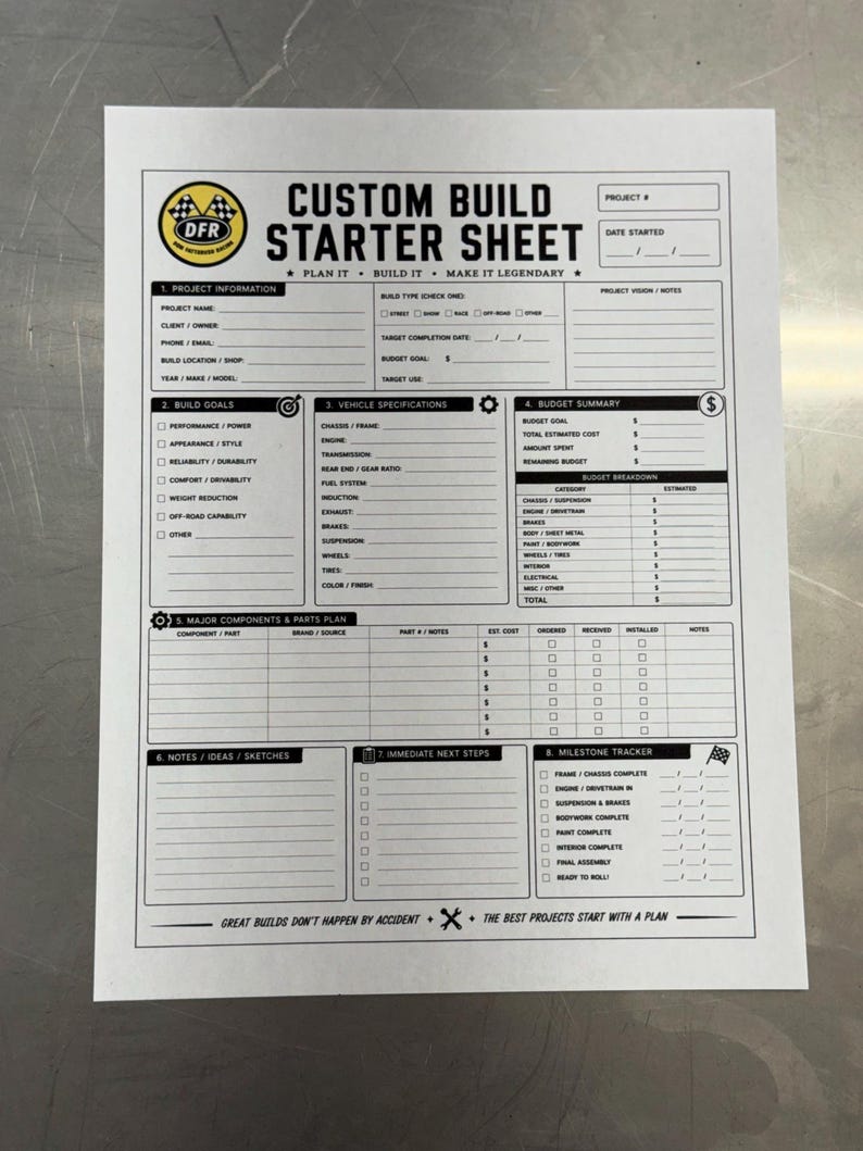 Project Car & Truck Build Planner Kit DIGITAL DOWNLOAD INSTANTLY - Etsy