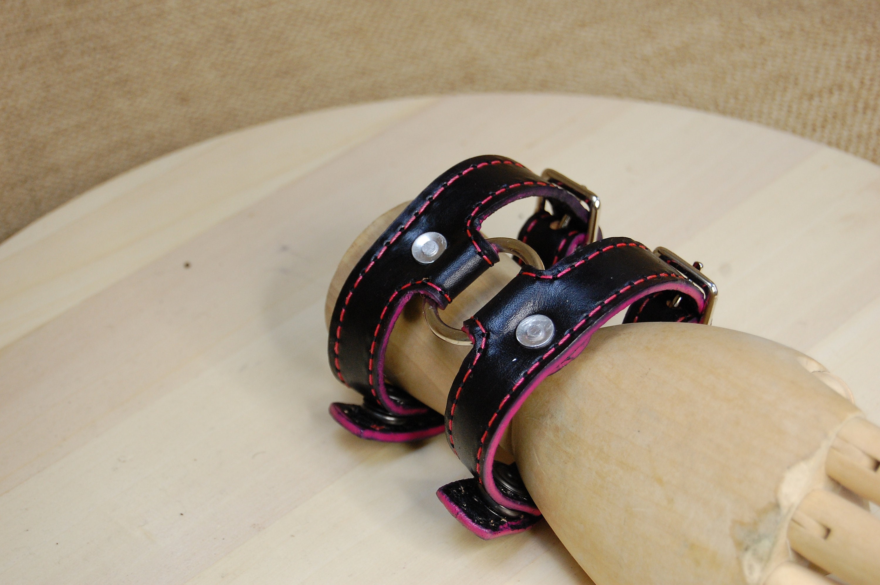 Pink & Black Discreet Restraint Leather Bracelet ,transformable Leather ...