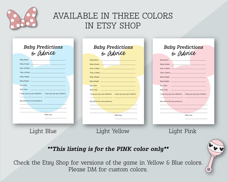 Pink Baby Predictions & Advice | Mickey Themed | Baby Shower Game ...