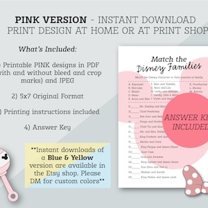 Pink Match the Families Baby Shower Game | Mickey Themed | Baby Shower ...