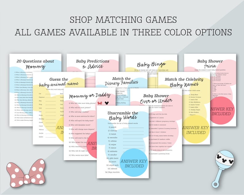 Blue Match the Families Baby Shower Game | Mickey Themed | Baby Shower ...