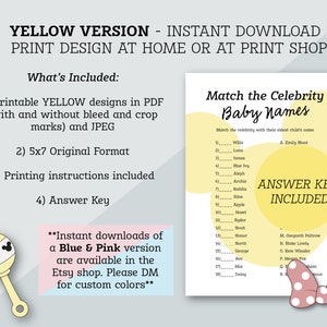 Yellow Match the Celebrity Baby Names Baby Shower Game | Mickey Themed ...