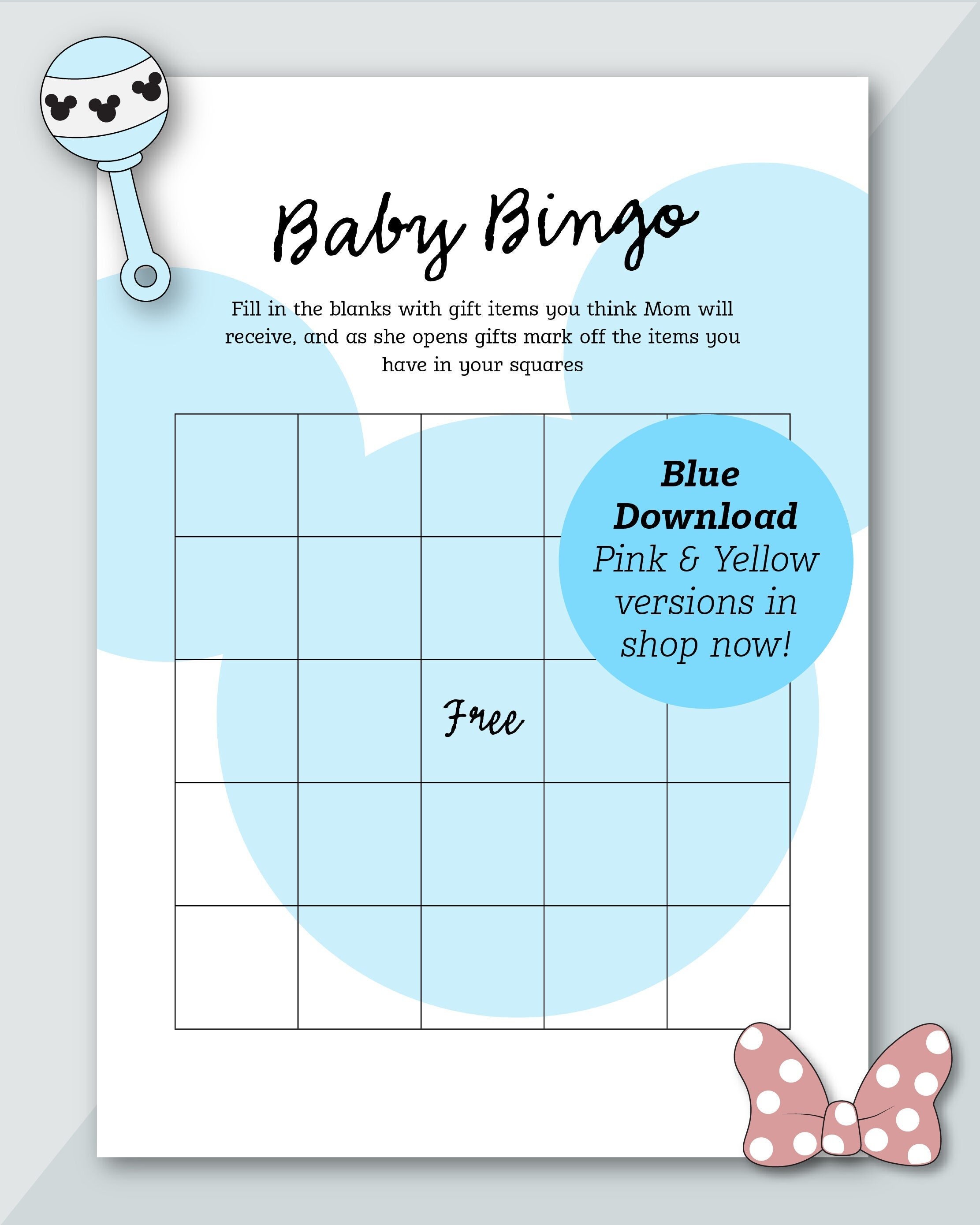 Blue Baby Bingo Baby Shower Game Mickey Themed Baby Shower Game Baby ...