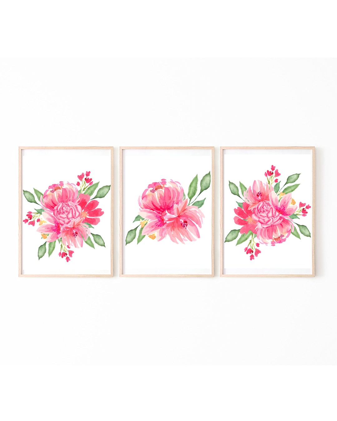 Pink Floral Prints Set, Watercolor Flowers, Wall Decor, Home Decor ...