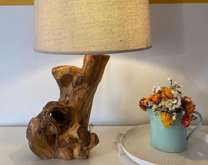Free Standing Wooden Rustic Olive Tree Table Lamp - Etsy