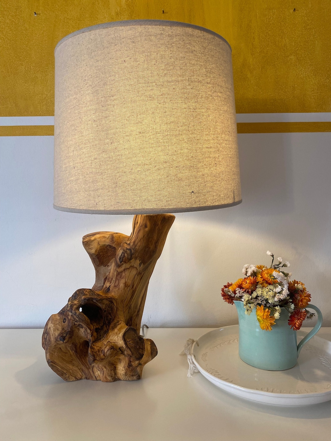 Free Standing Wooden Rustic Olive Tree Table Lamp - Etsy