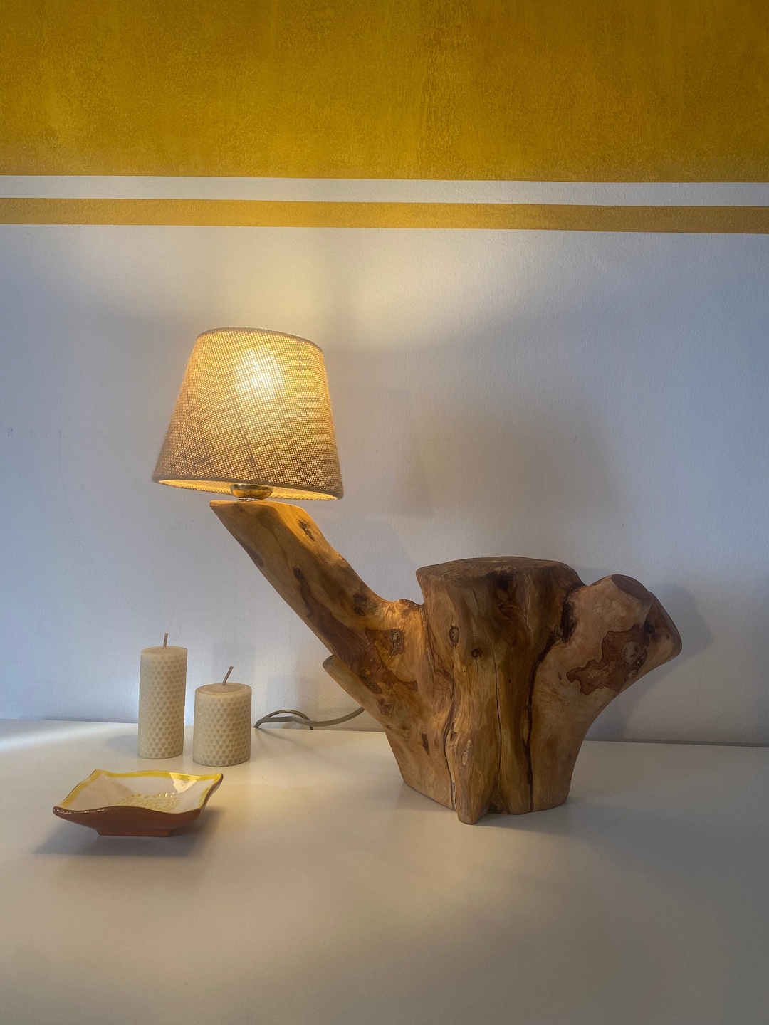 Free Standing Wooden Rustic Olive Tree Table Lamp - Etsy