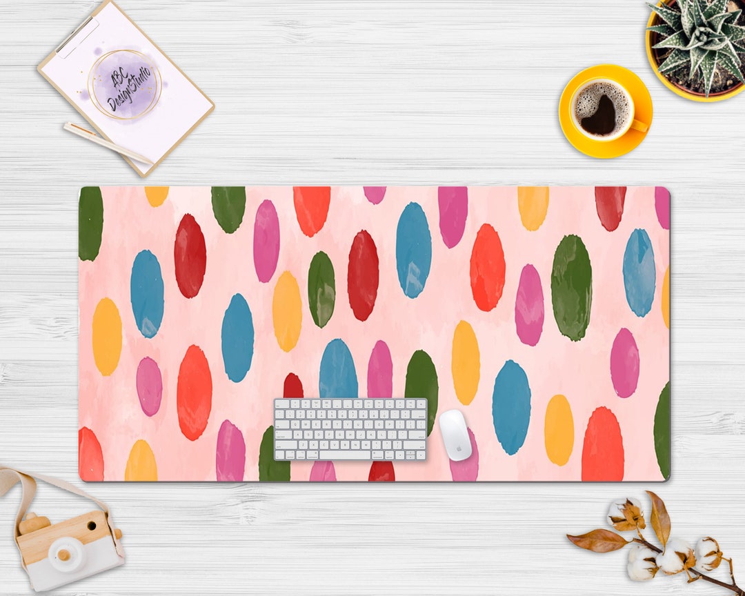 Hand Drawn Watercolor Circles Pink Cute Desk Mat, Cute Desk Pad, Extra ...