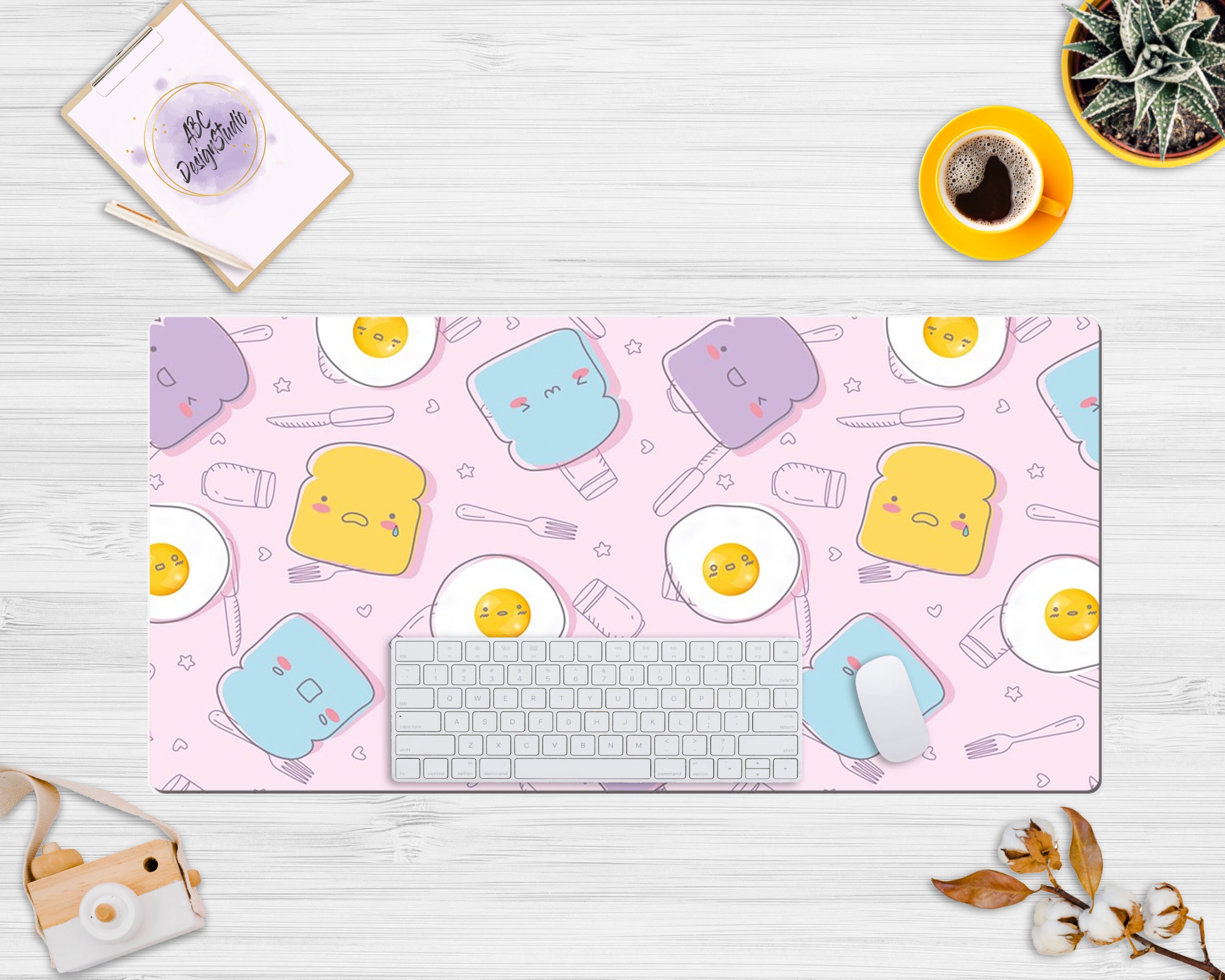 Pink Kawaii Desk Mat Fried Egg and Bread Pink Cute Desk Mat - Etsy