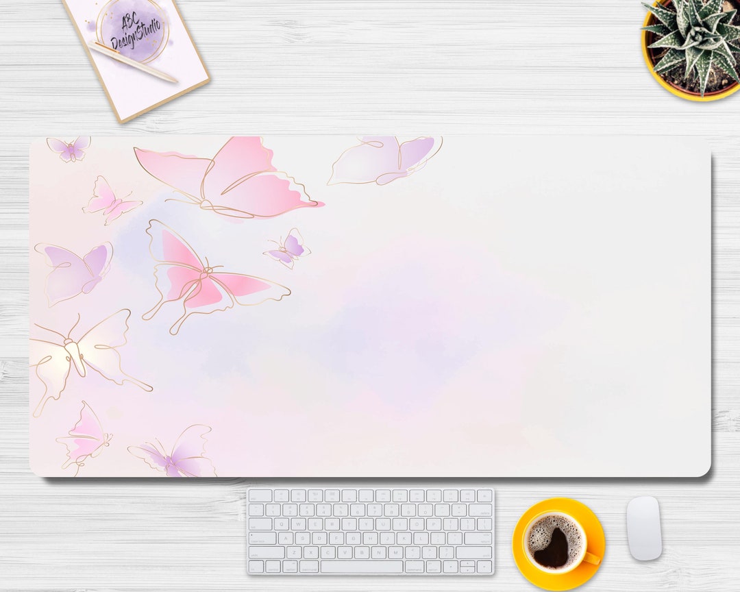 Pastel Color Pink Butterfly Cute Desk Mat, Cute Desk Pad, Extra Large ...