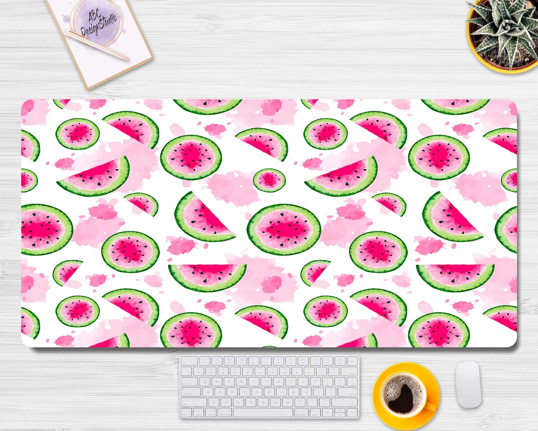 Cute Watercolor Watermelon Pattern Desk Mat, Extended Mouse Pad, Pink ...